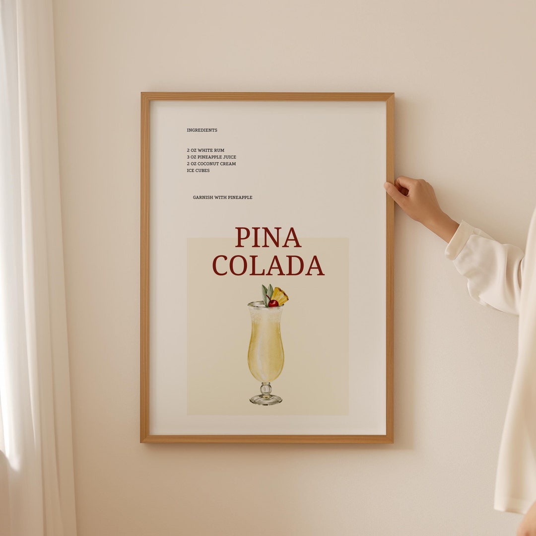 Pina Colada Cocktail Print, Bar Menu Sign Signature Drinks, Retro ...