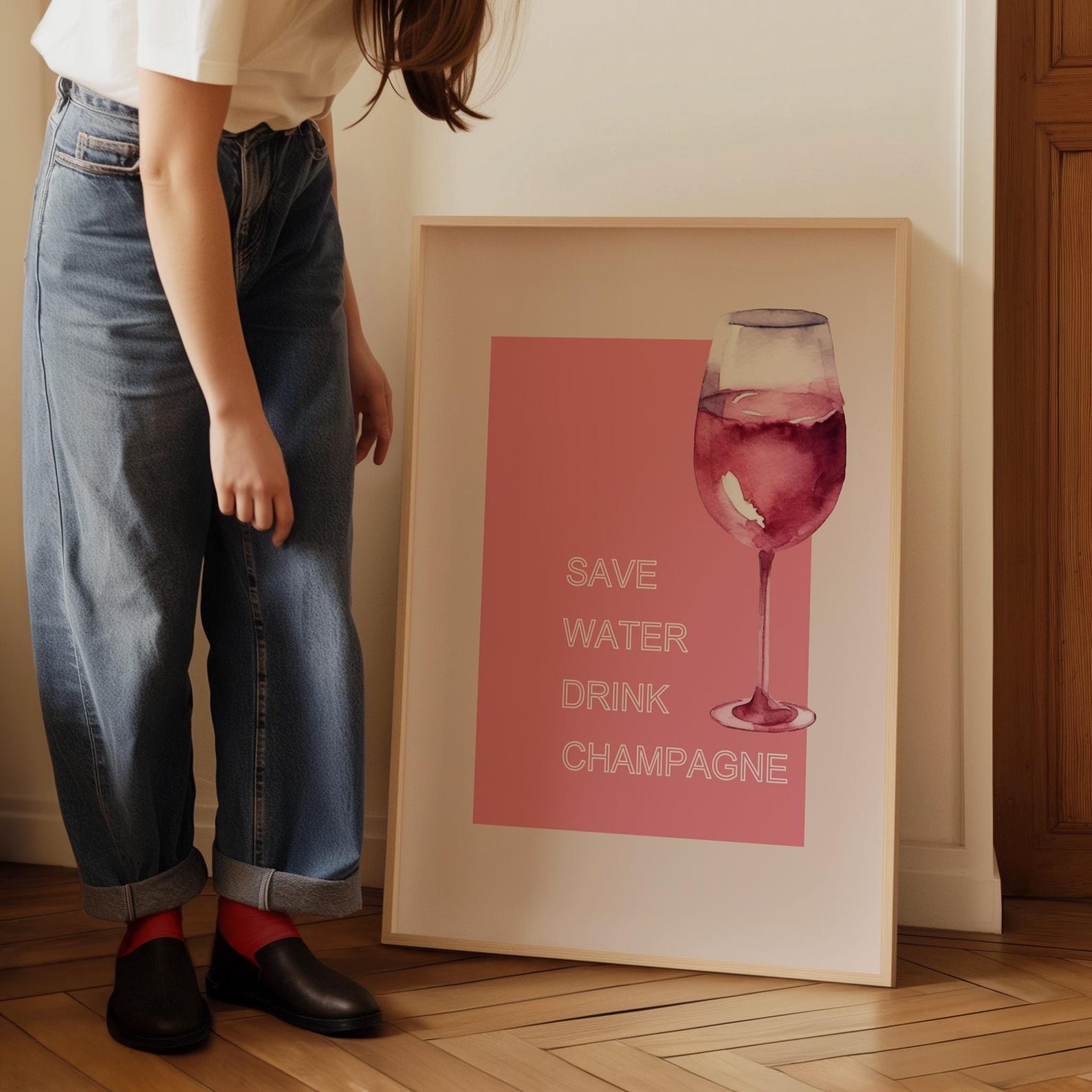 Save Water Drink Champagne Cocktail Posters, Pink Alcohol Poster ...