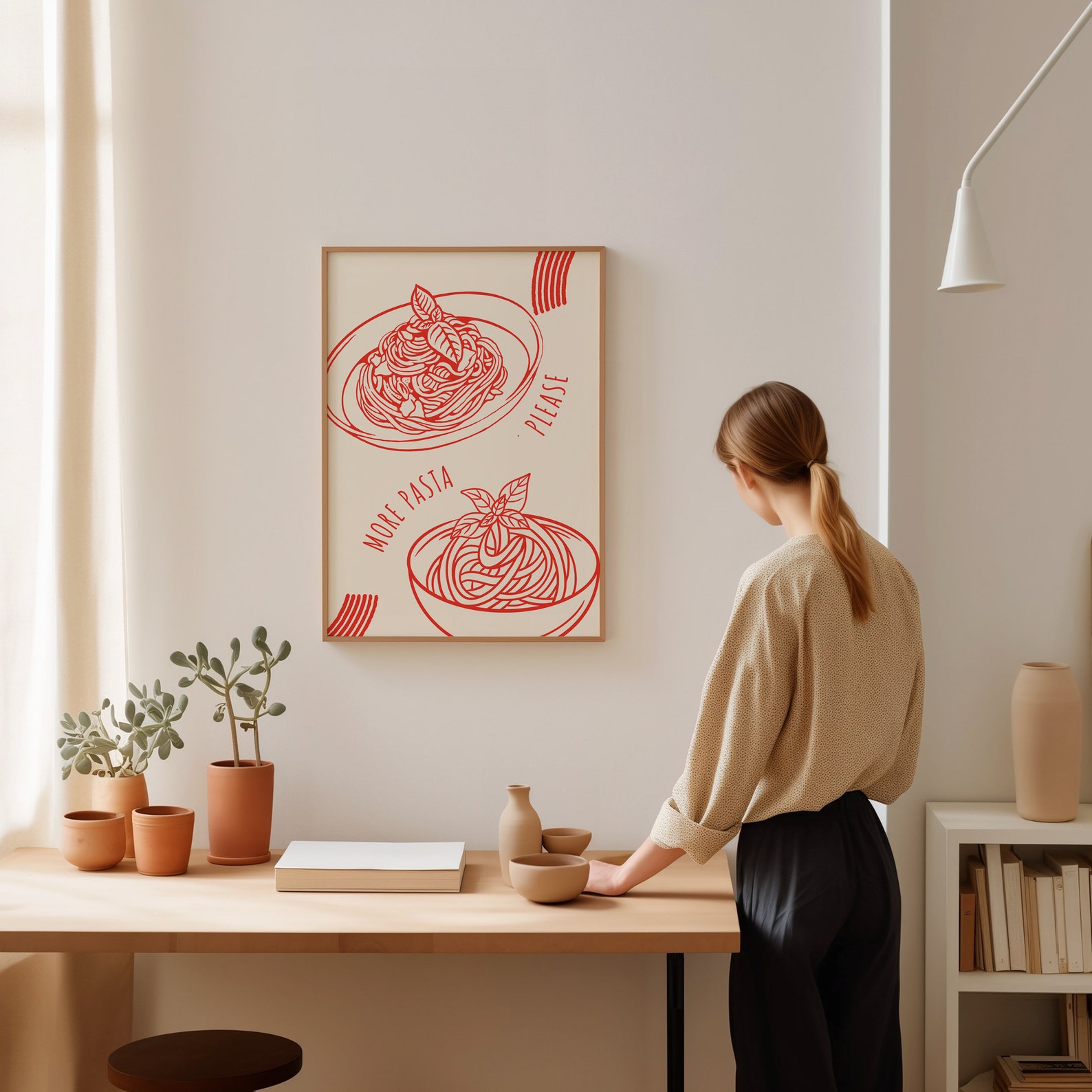 More Pasta Please Poster, Spaghetti Poster Kitchen Art, Retro Wall Art ...