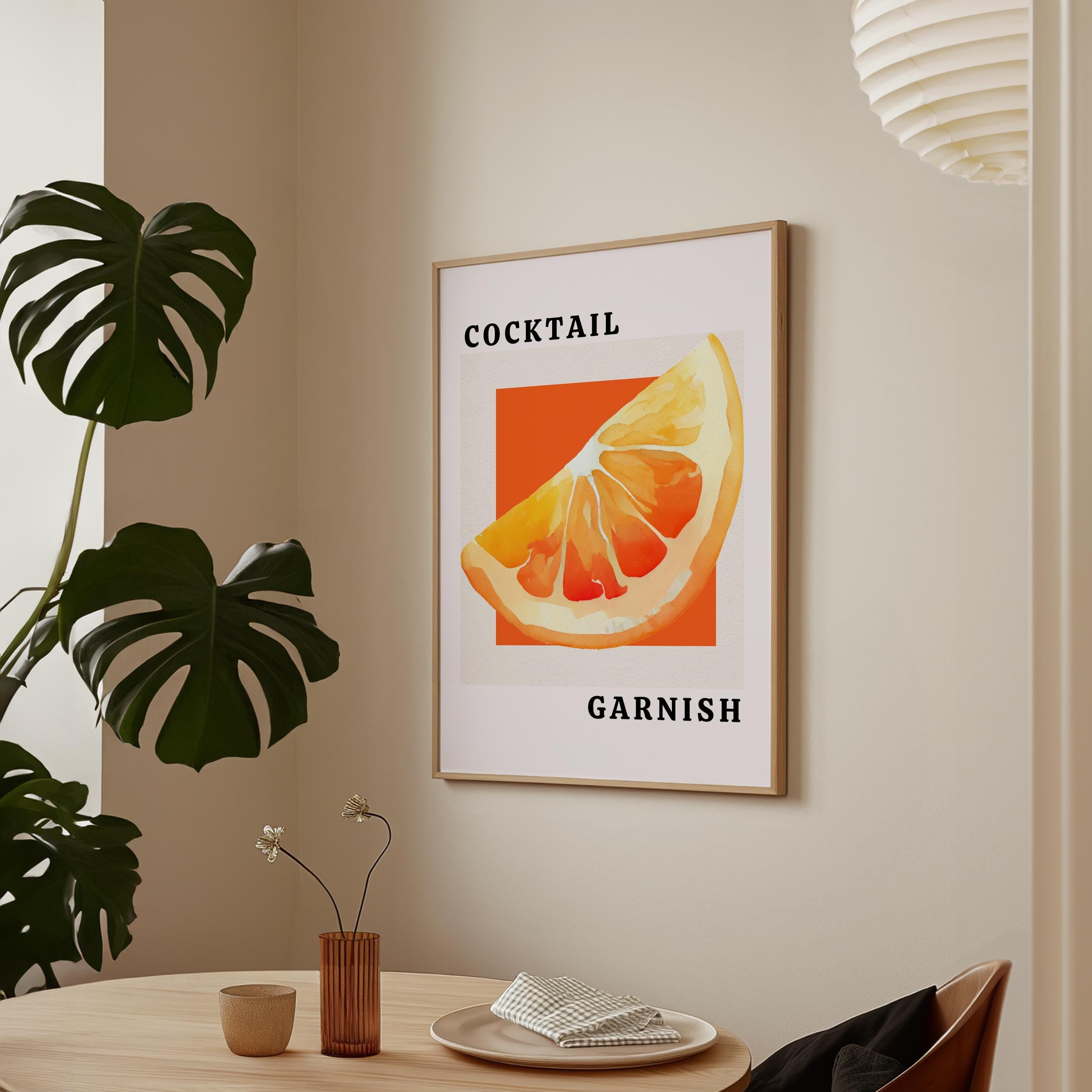 Cocktail Garnish Orange Wall Art, Orange Slice Print Retro Poster, Bar ...
