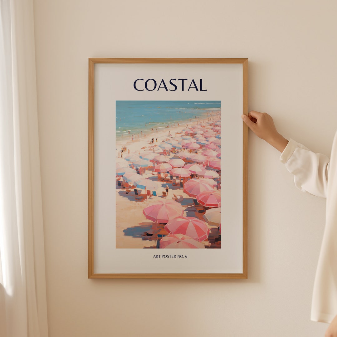 Coastal Pink Ocean Print - Watercolor Wall Art for Beach House Decor ...