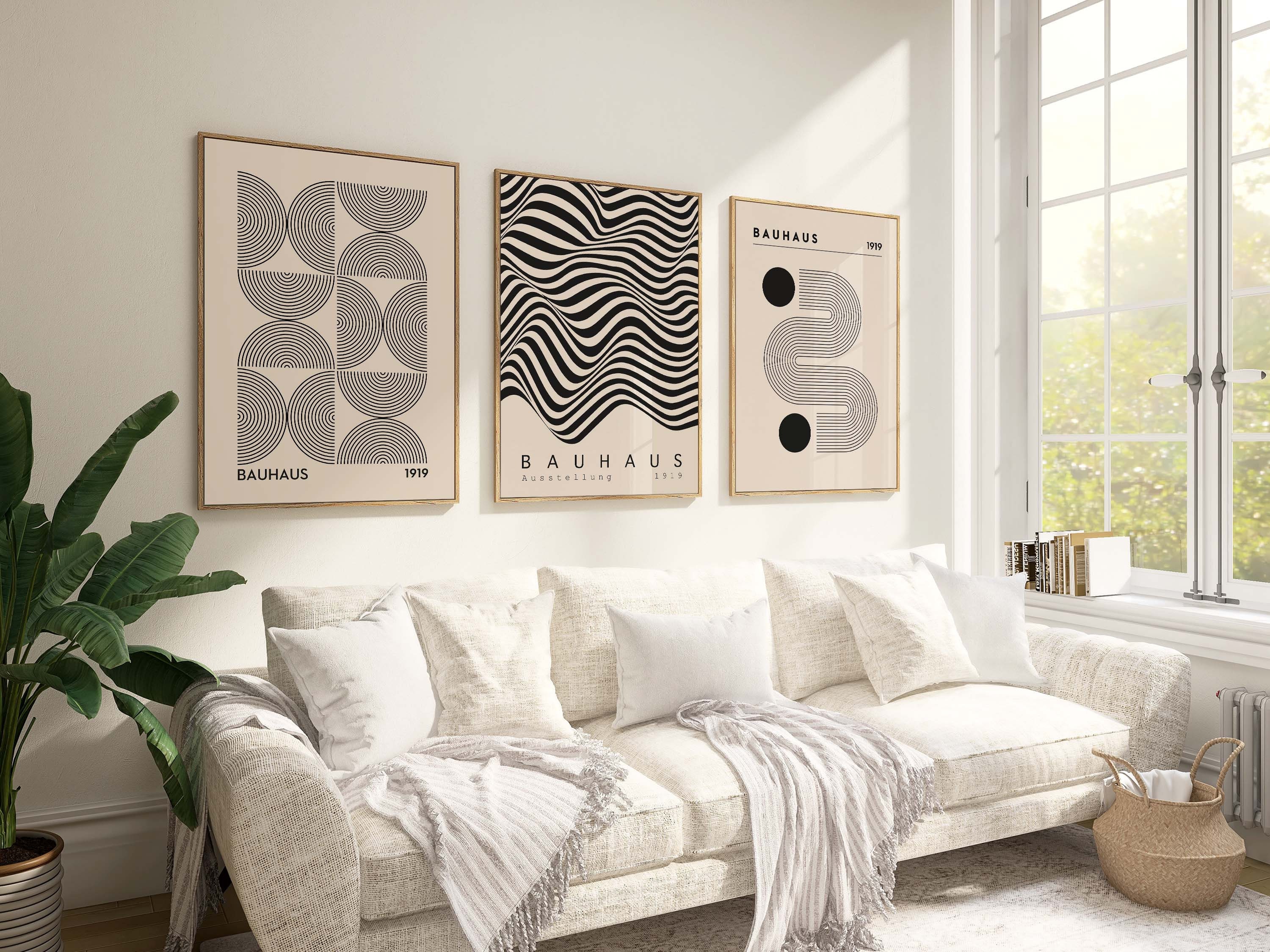 3 Piece Bauhaus Poster Set - Aesthetic Room Decor as Geometric Wall Art ...