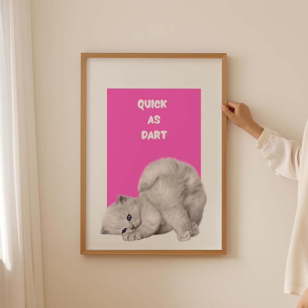 Funny Silly Cat Posters, Funky Wall Art Pink Poster, Trendy Prints ...