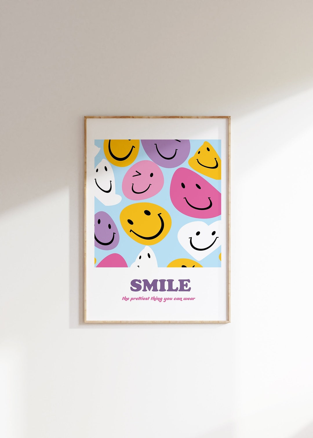 Happy Retro Poster for Girls Room Decor, Colorful Wall Art, Hippie Room ...