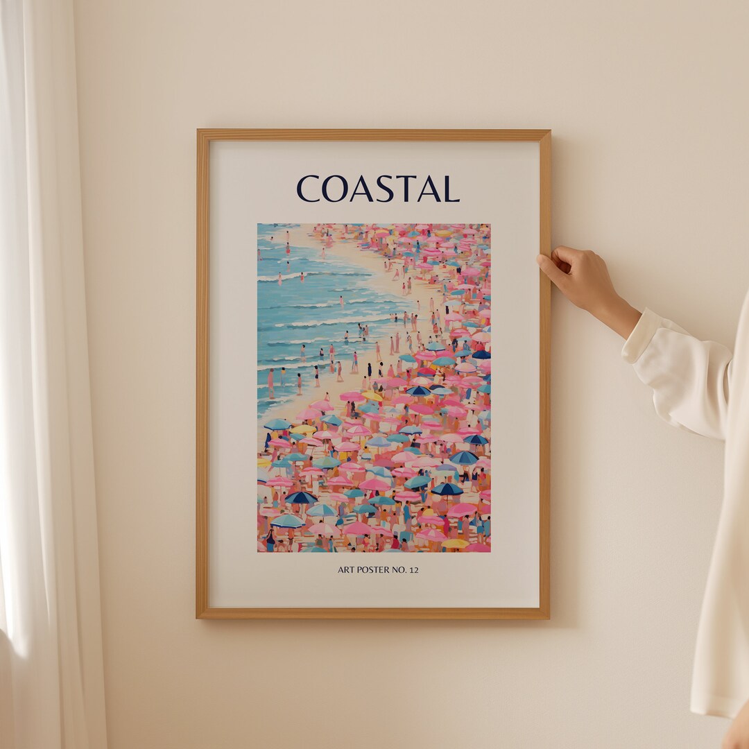 Coastal Pink Ocean Print - Watercolor Wall Art for Beach House Decor ...