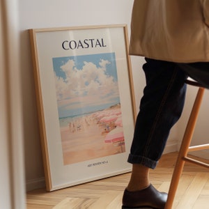 Coastal Pink Ocean Print - Watercolor Wall Art for Beach House Decor ...