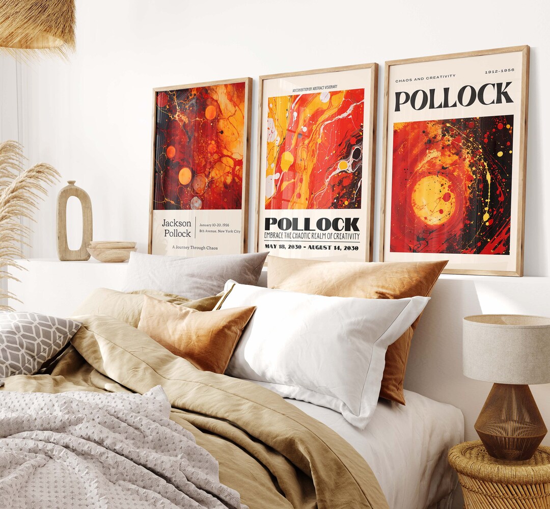 3 Piece Jackson Pollock Poster Set - Modern Colorful Wall Art, 3 Panel ...