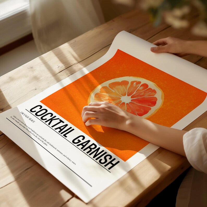 Orange Cocktail Garnish Wall Art Print, Watercolor Orange Retro Bar ...