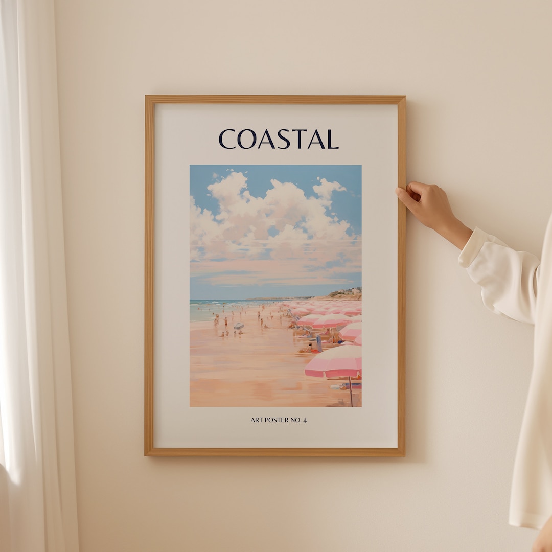 Coastal Pink Ocean Print - Watercolor Wall Art for Beach House Decor ...