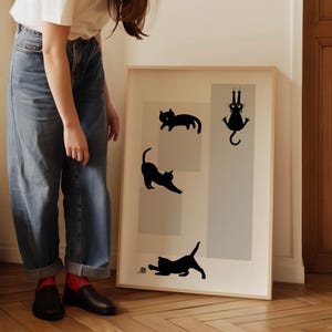 Abstract Black Cat Wall Art, Cat Poster Animal Prints, Trendy Posters ...