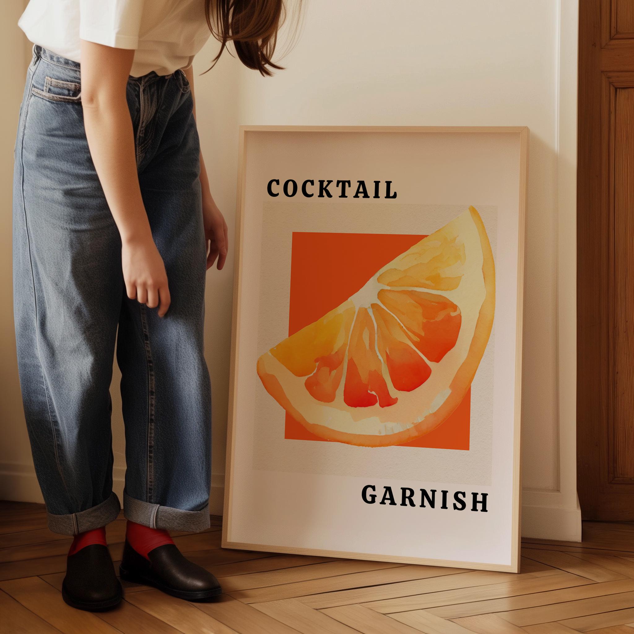Cocktail Garnish Orange Wall Art, Orange Slice Print Retro Poster, Bar ...