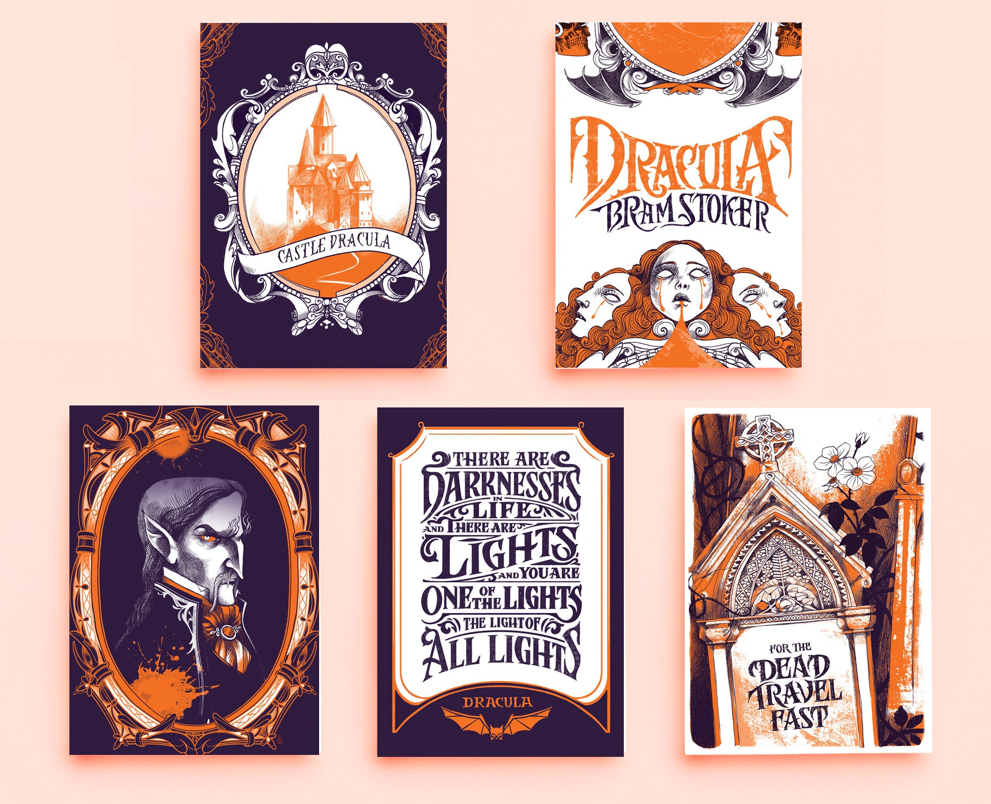 Dracula Art, Set of 5 Illustrated Cards With Quotes. Il Cartavolante ...