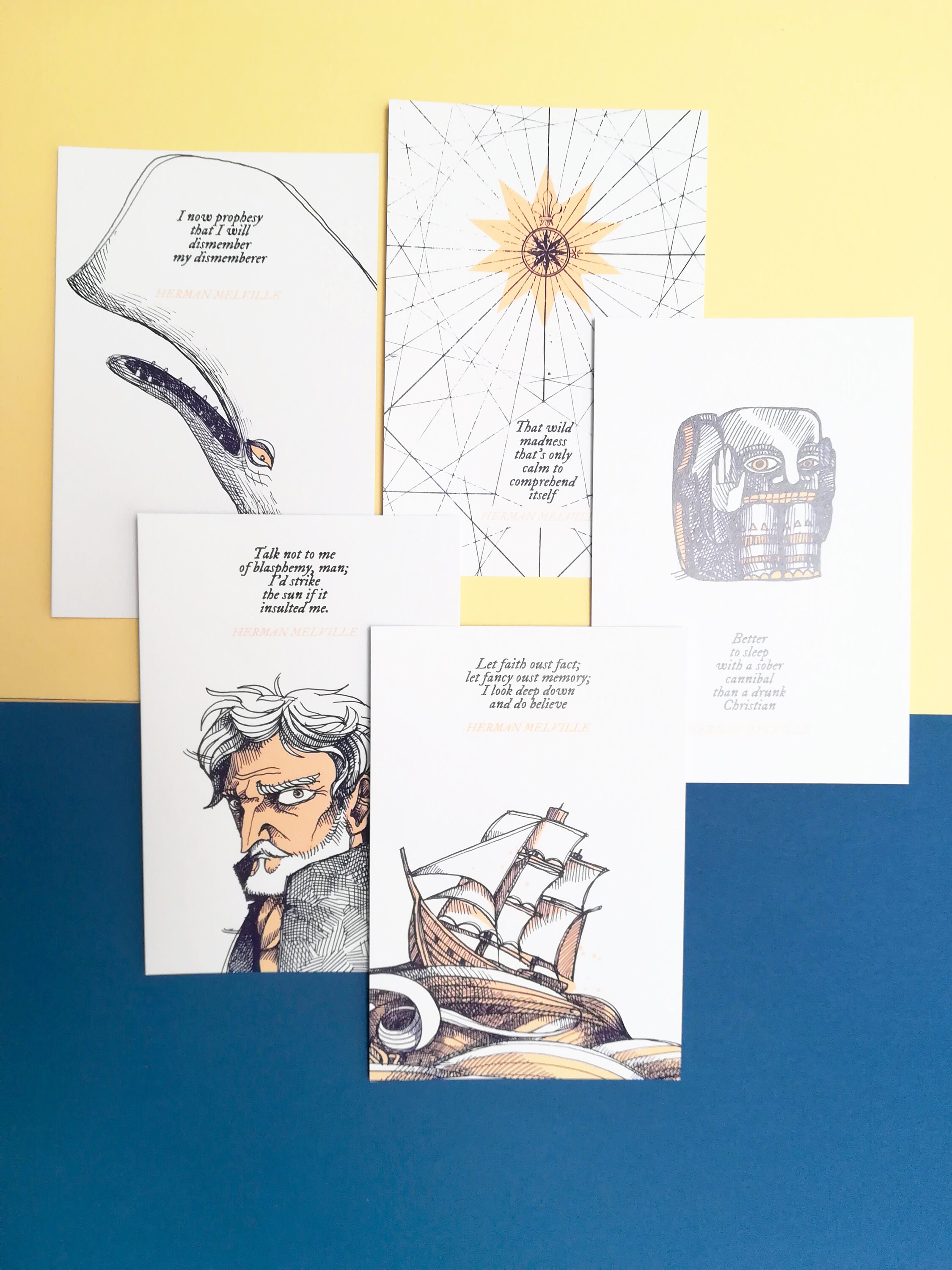 Moby Dick: Set of 5 Postcards With Illustrations and Quotes From the ...
