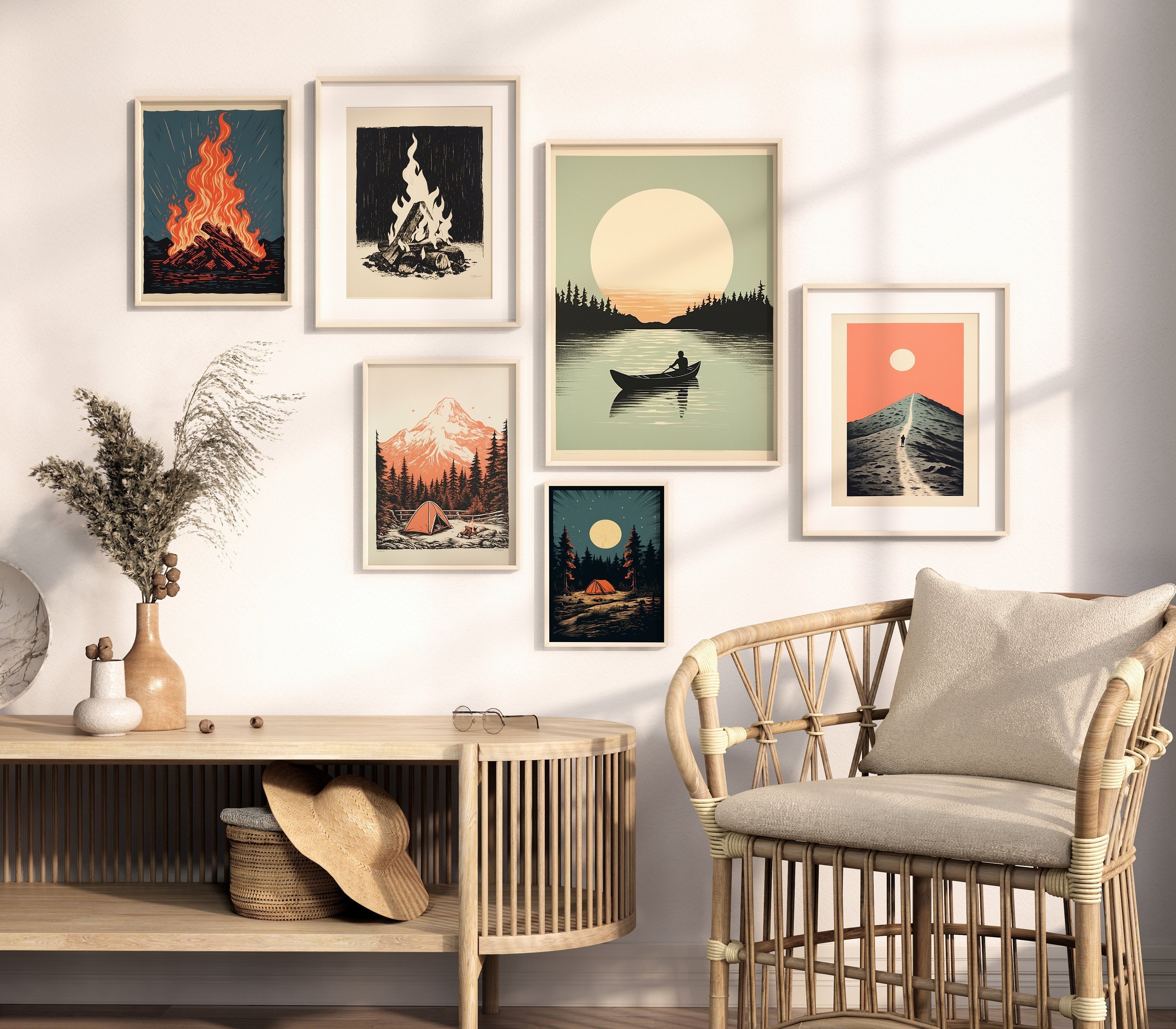 Retro Camping Wall Art Print, Set of 6 Prints, Dorm Room Decor, Nature ...