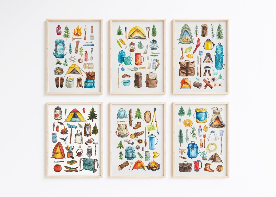 Retro Camping Wall Art Print, Kids Camp Poster, Set of 6 Prints, Nature ...