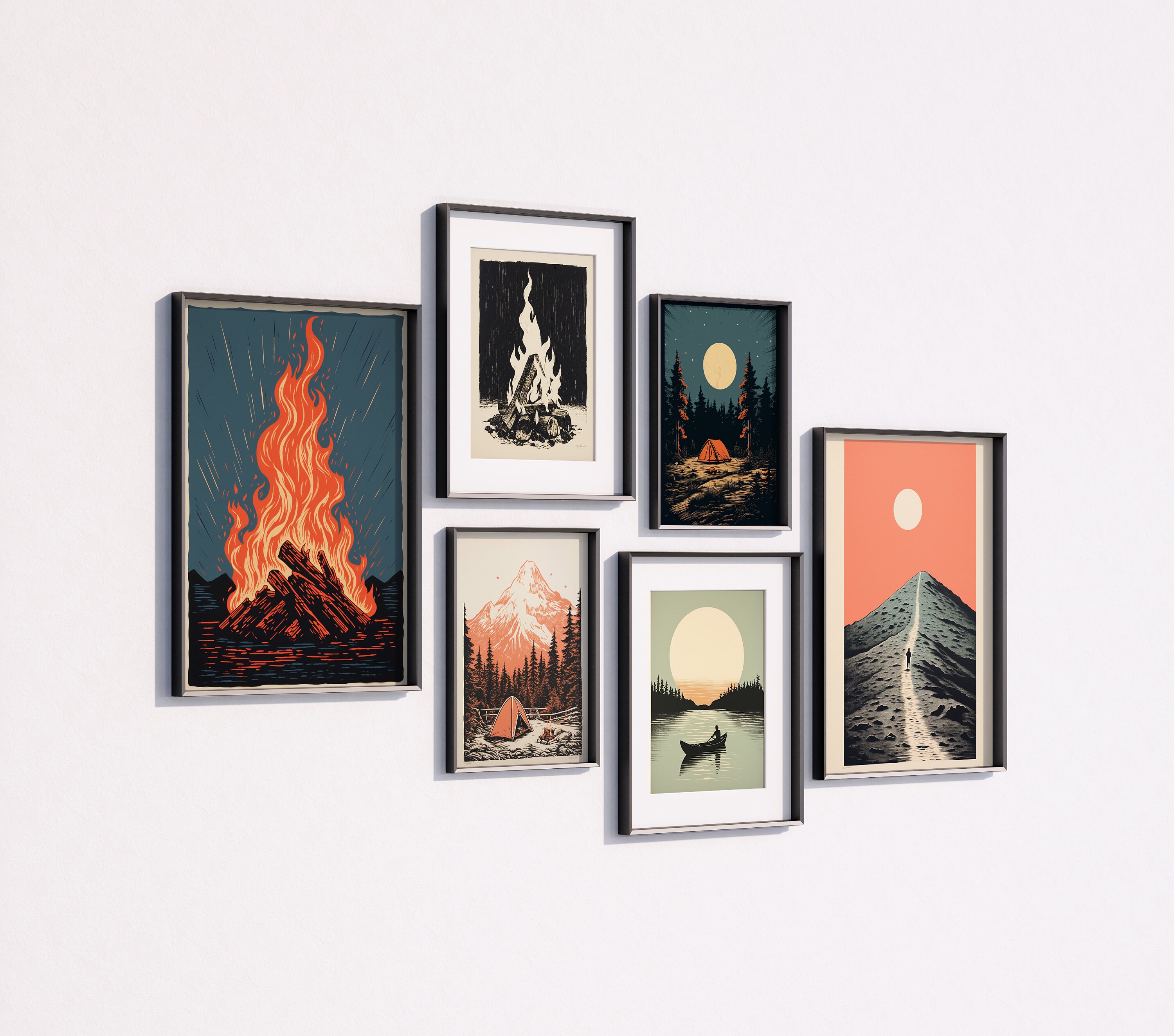 Retro Camping Wall Art Print, Set of 6 Prints, Dorm Room Decor, Nature ...