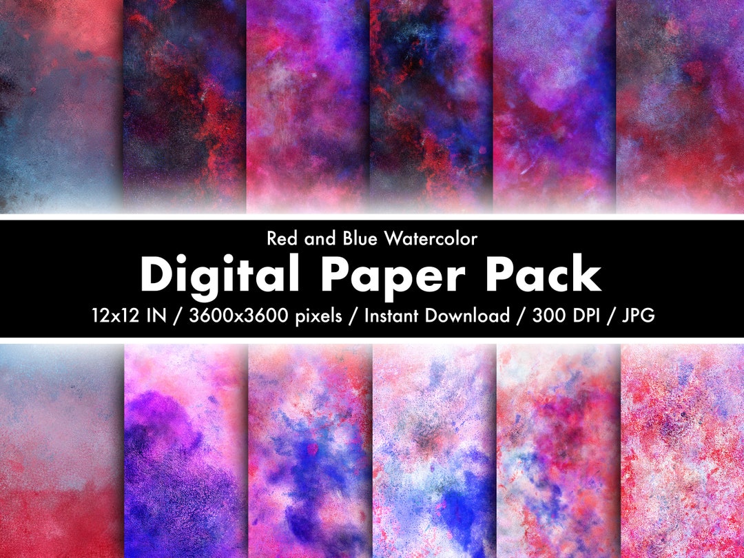 Red and Blue Watercolor Digital Paper- Abstract Art Backgrounds ...
