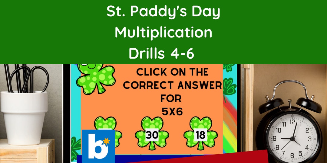 St. Paddy's Day Multiplication Drills 4-6 Boom Cards 3rd Grade Math ...