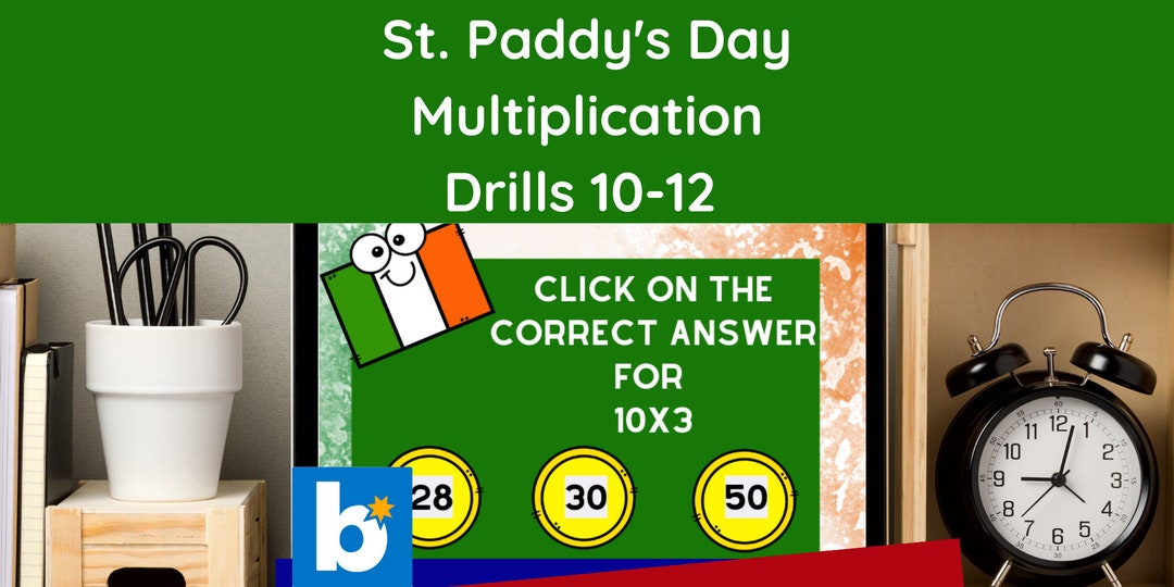 St. Paddy's Day Multiplication Drills 10-12 Boom Cards 3rd Grade Math ...