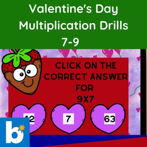 Valentine's Day Multiplication Drills 7-9 Boom Cards 3rd Grade Digital ...