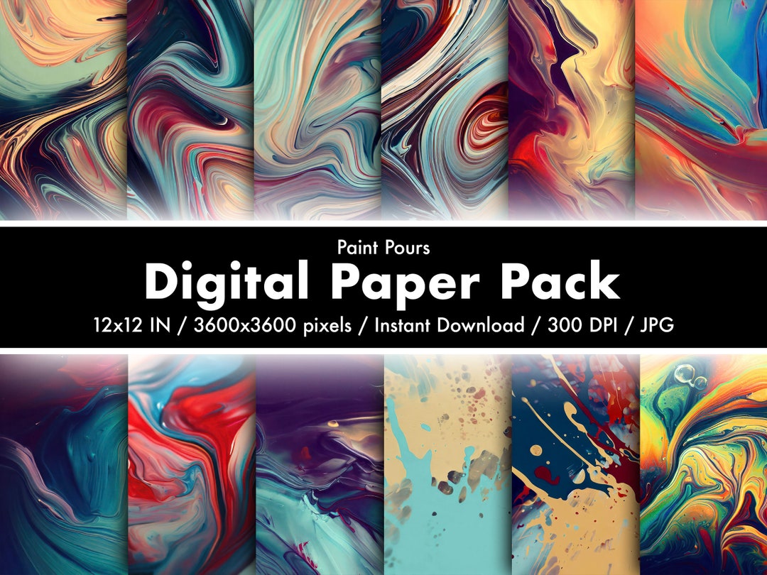 Paint Pours Digital Paper- Paint Pouring Art Backgrounds- Digital ...