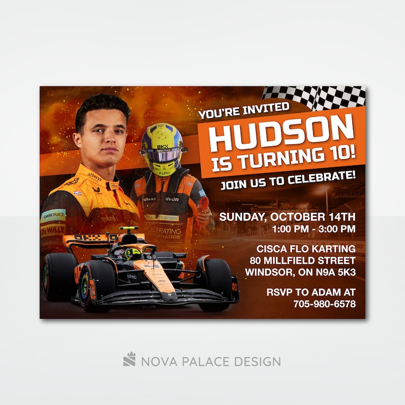 Lando Norris Invite, Race Car Birthday Invitation, Mclaren Racing, F1 ...