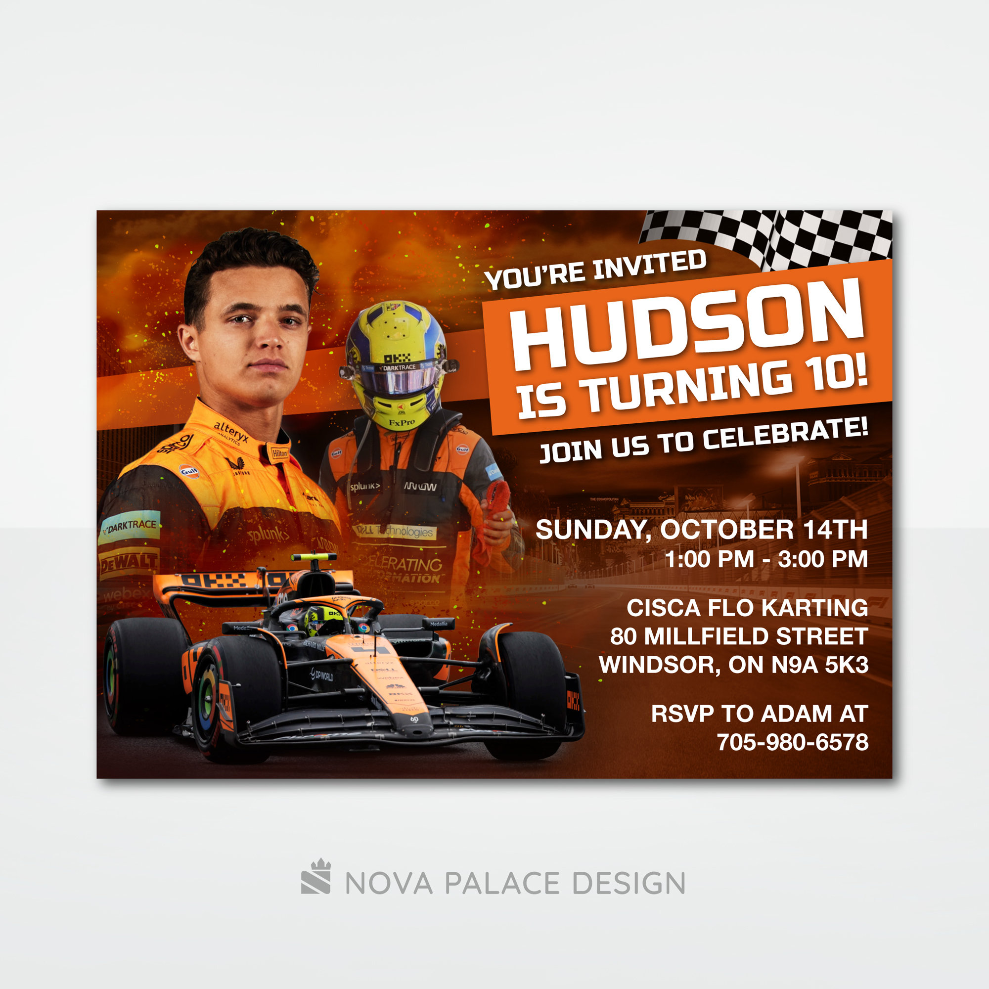 Lando Norris Invite, Race Car Birthday Invitation, Mclaren Racing, F1 Theme, Personalized Evite ...