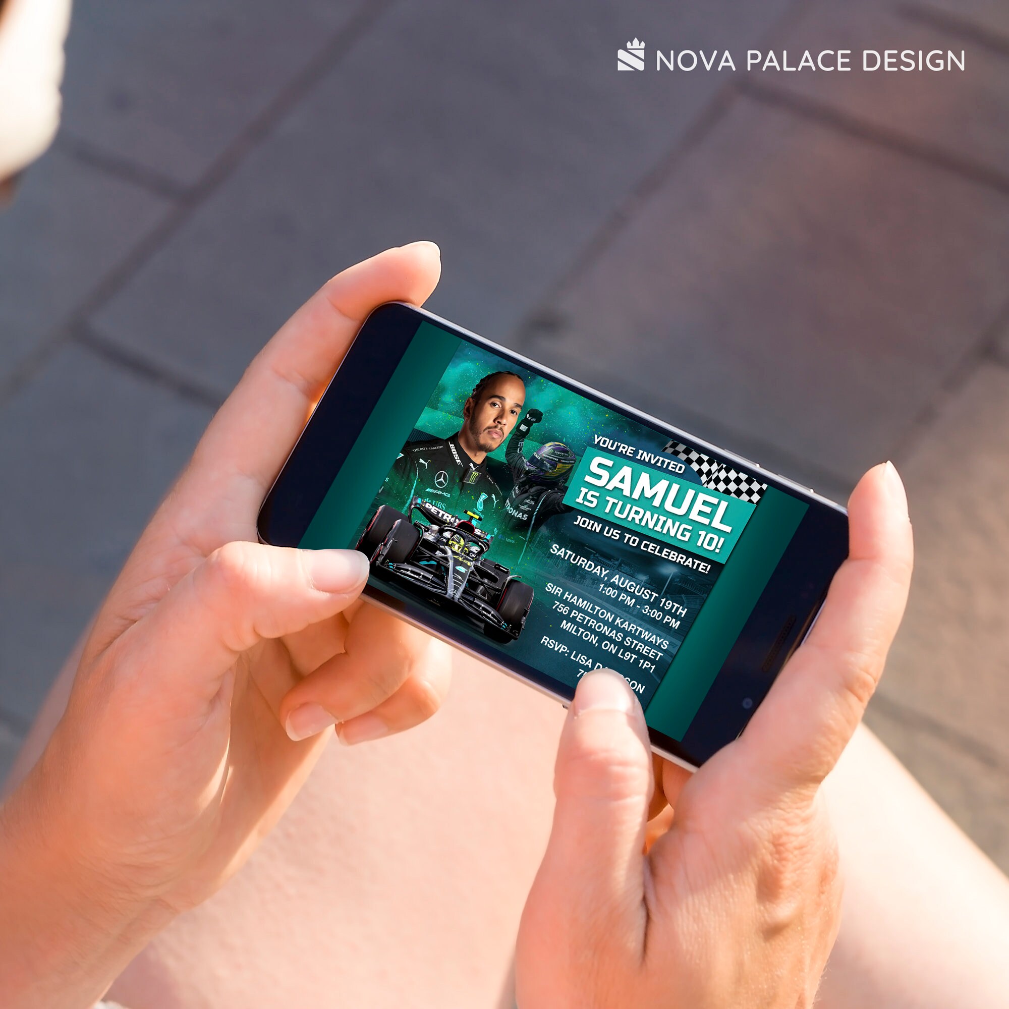 Lewis Hamilton Invite, Race Car Birthday Invitation, Mercedes Racing ...