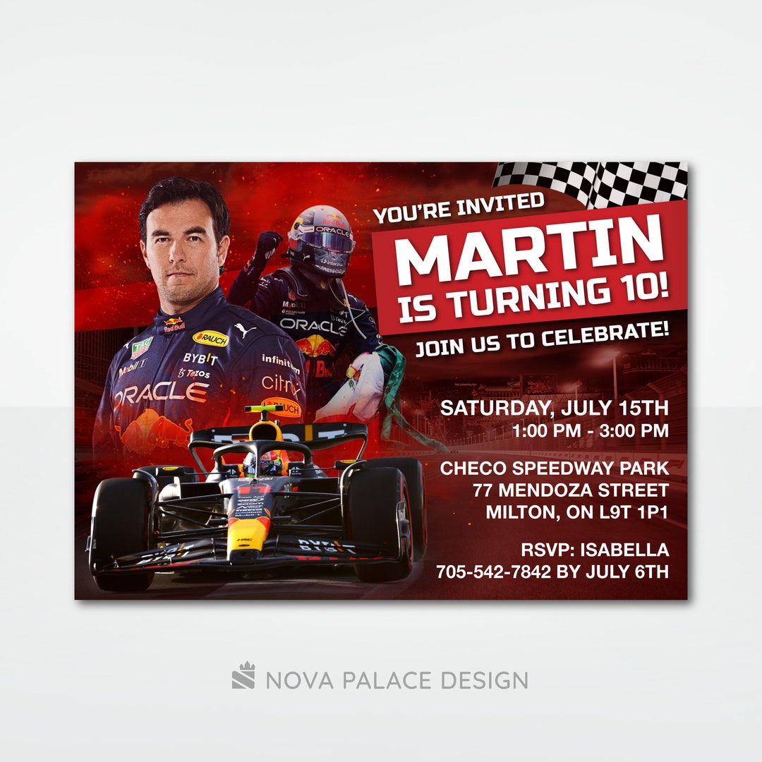 Invitación de Sergio Pérez, Invitación de cumpleaños de Checo, Red Bull ...
