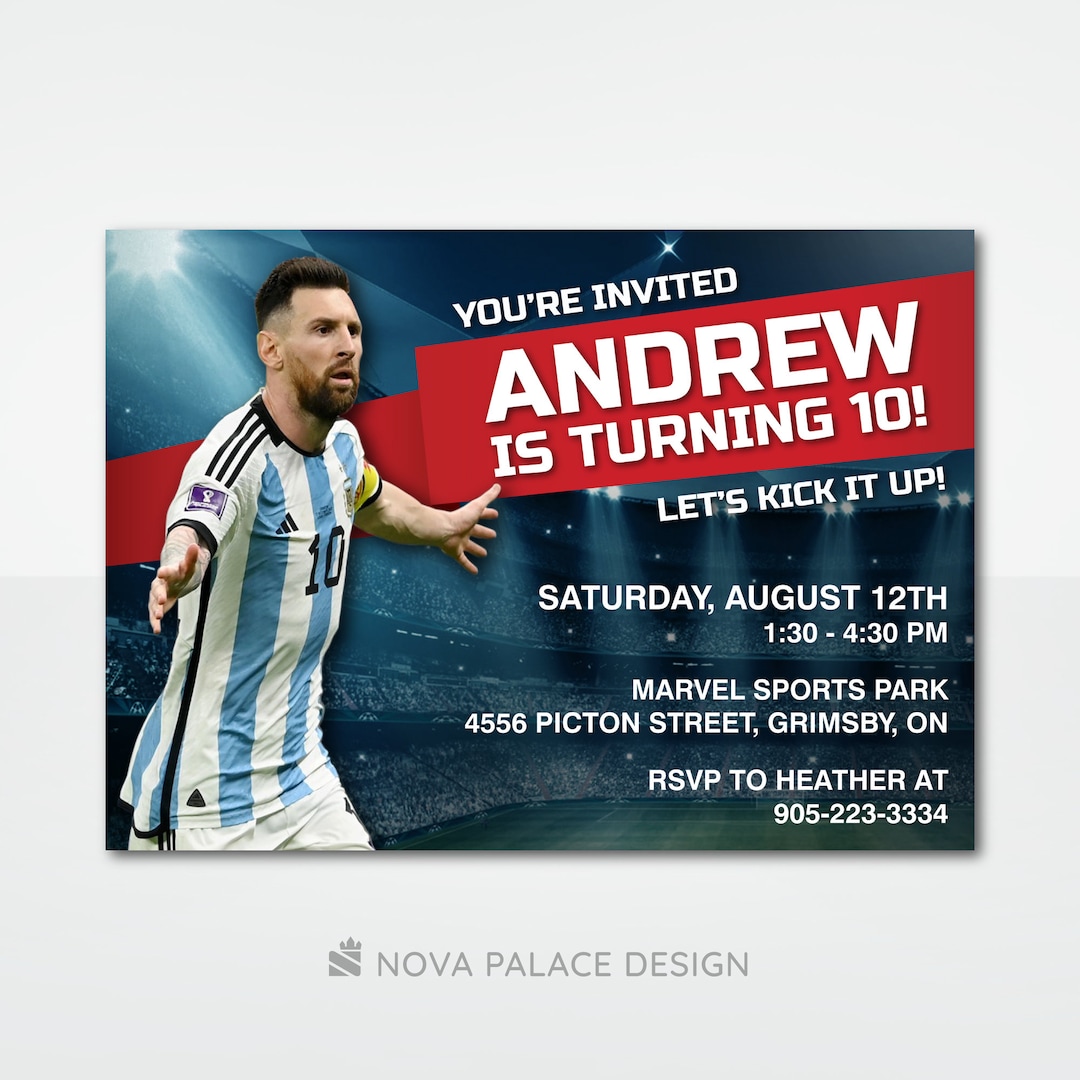 Personalized Soccer Invite, Messi Birthday Invitation, Argentina Soccer ...