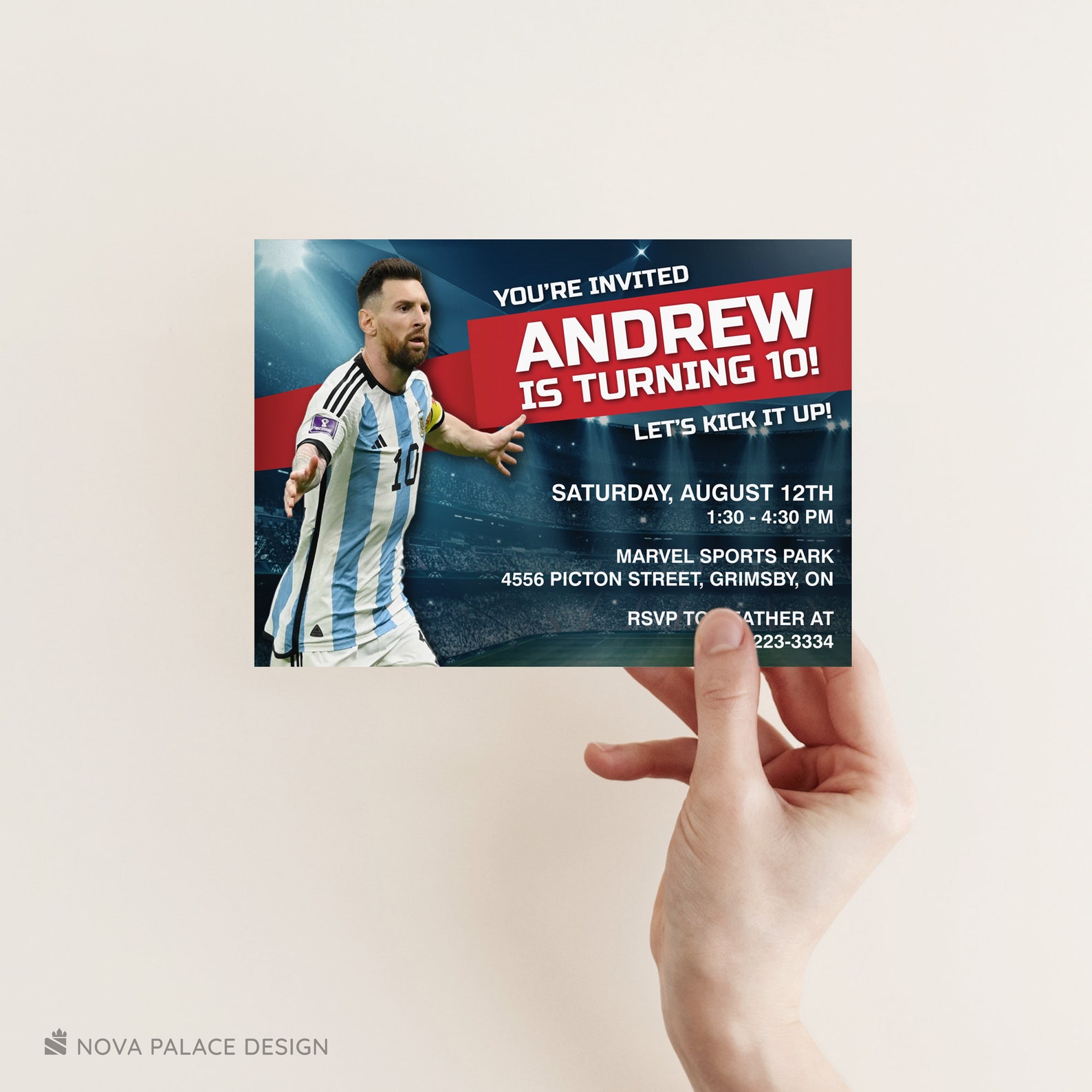 Personalized Soccer Invite, Messi Birthday Invitation, Argentina Soccer ...
