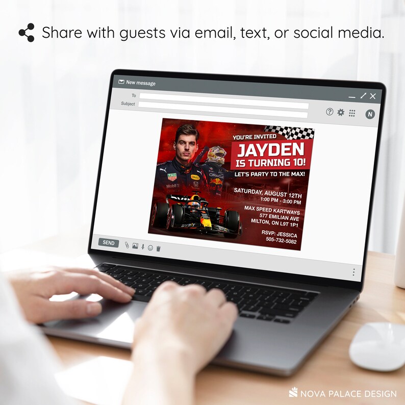 Max Verstappen Invite, Race Car Birthday Invitation, Red Bull Racing ...