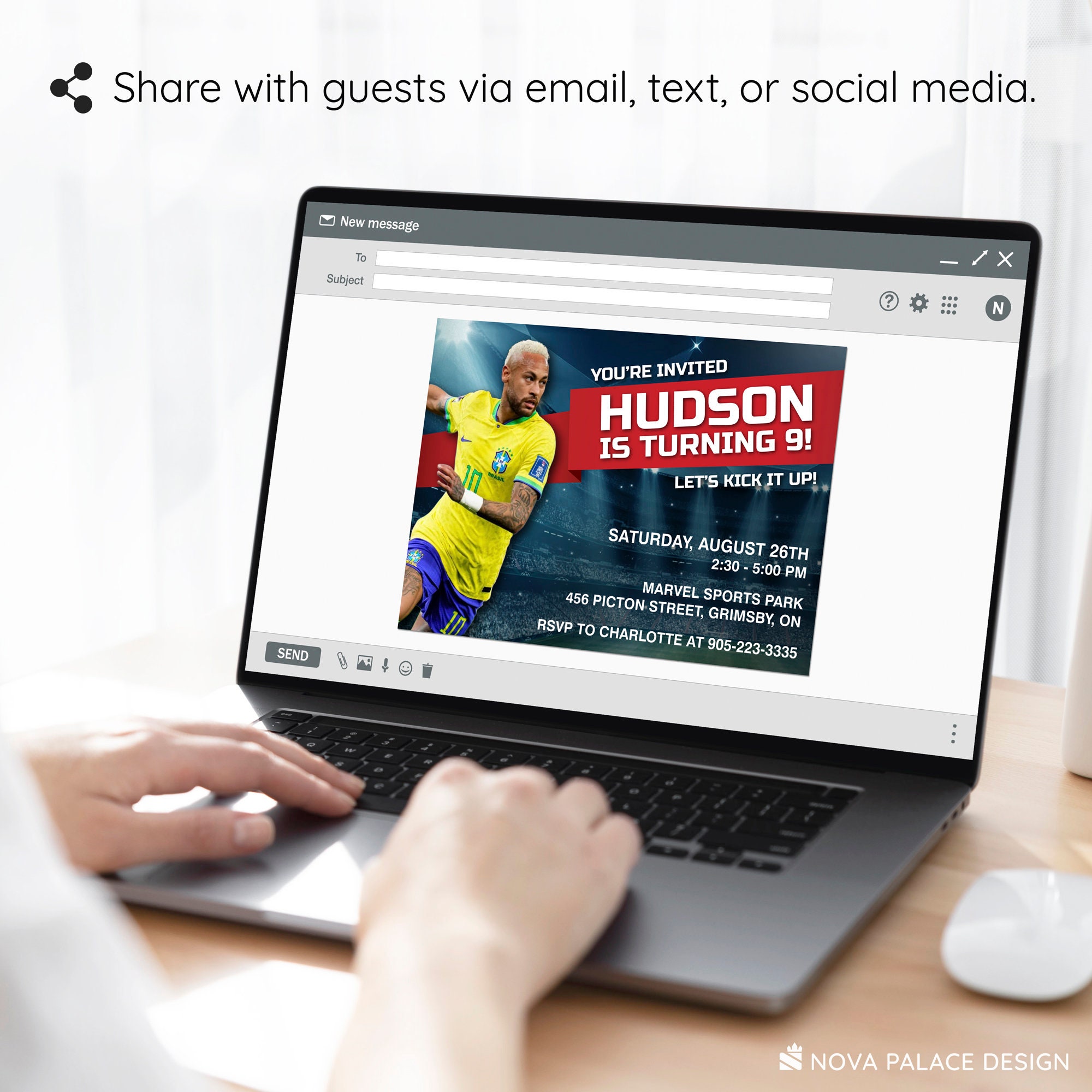 Personalized Soccer Invitation, Neymar Birthday Invite, Brazil Soccer ...