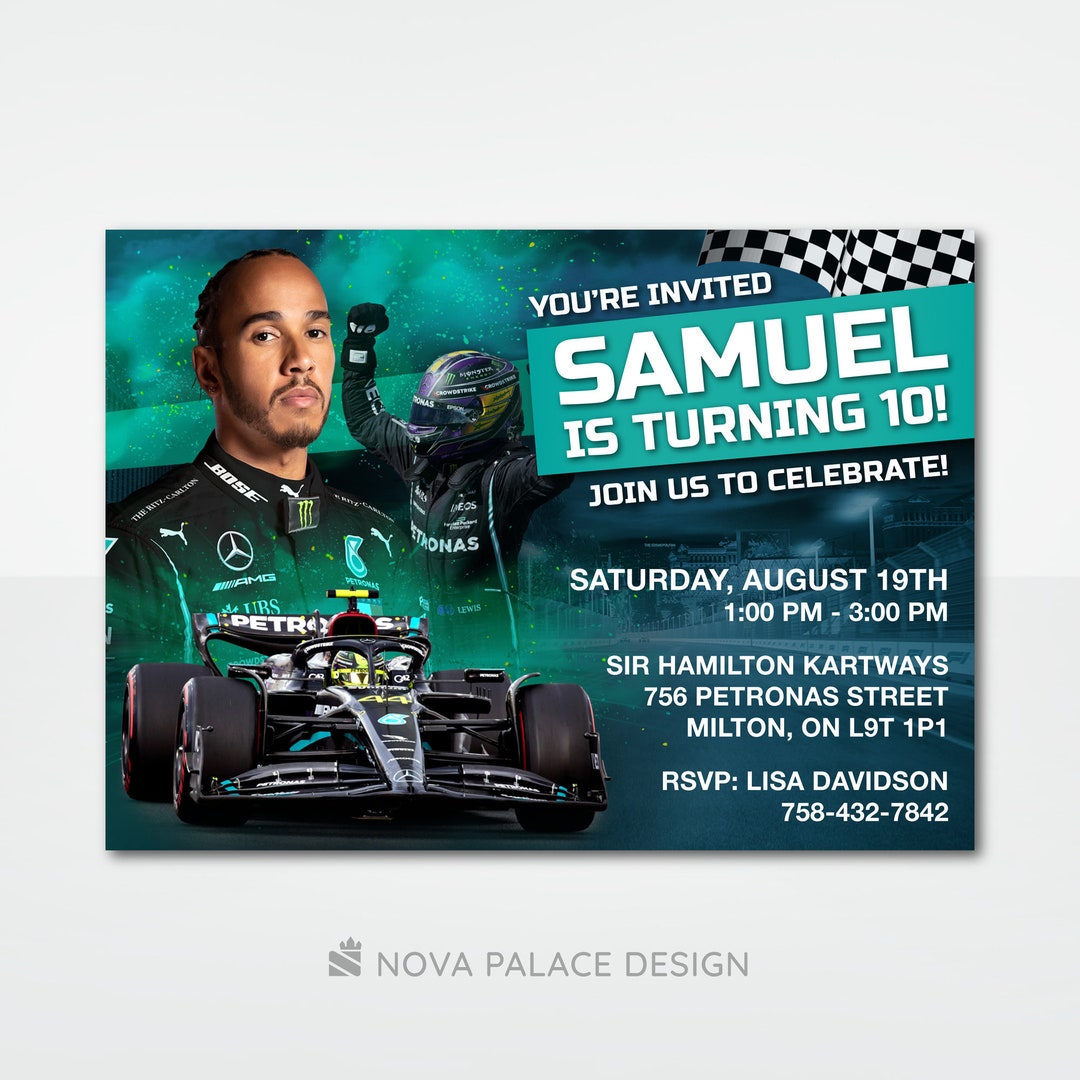 Lewis Hamilton Invite, Race Car Birthday Invitation, Mercedes Racing ...