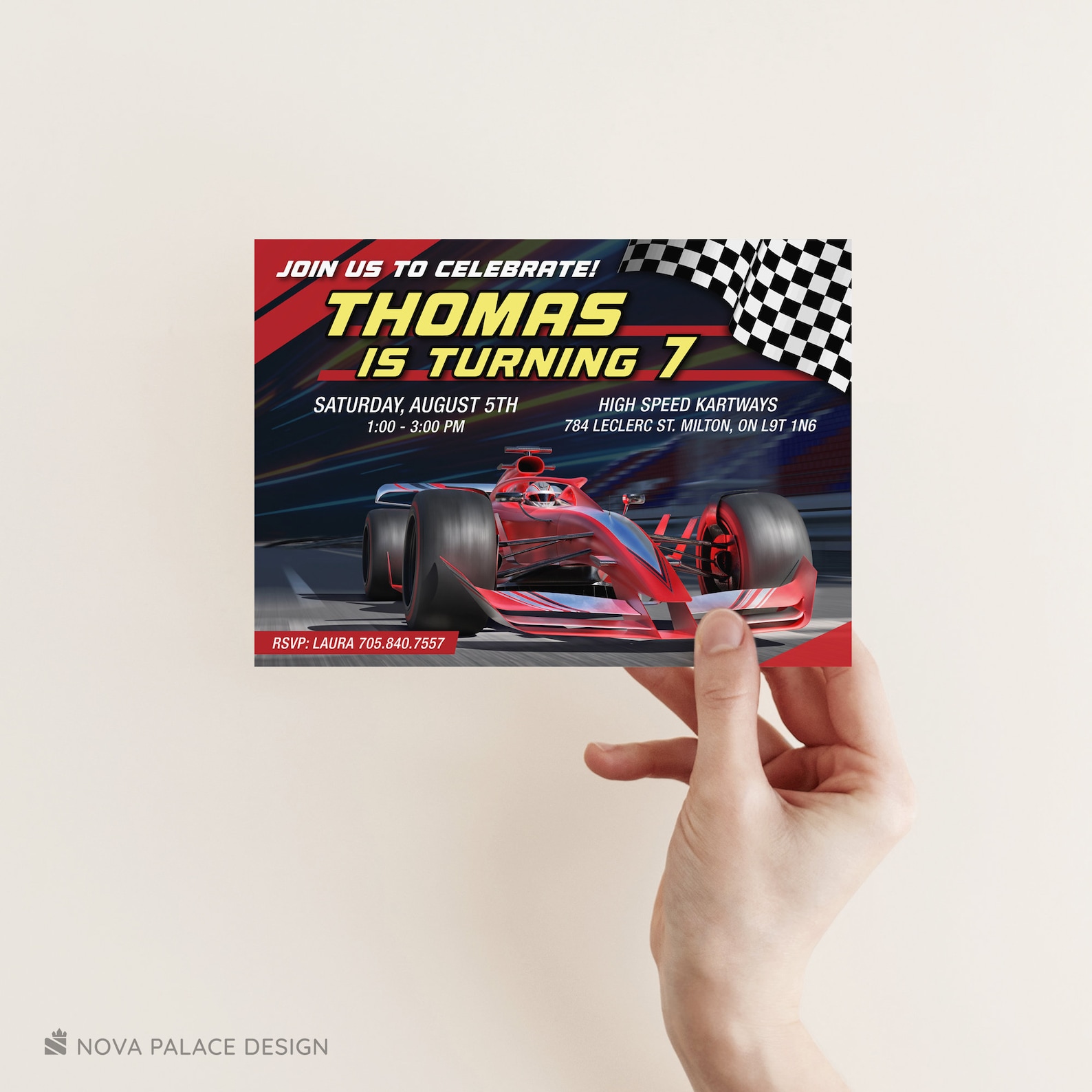 Race Car Invite, Racing Car Birthday Invitation, Formula 1 Theme, F1 ...