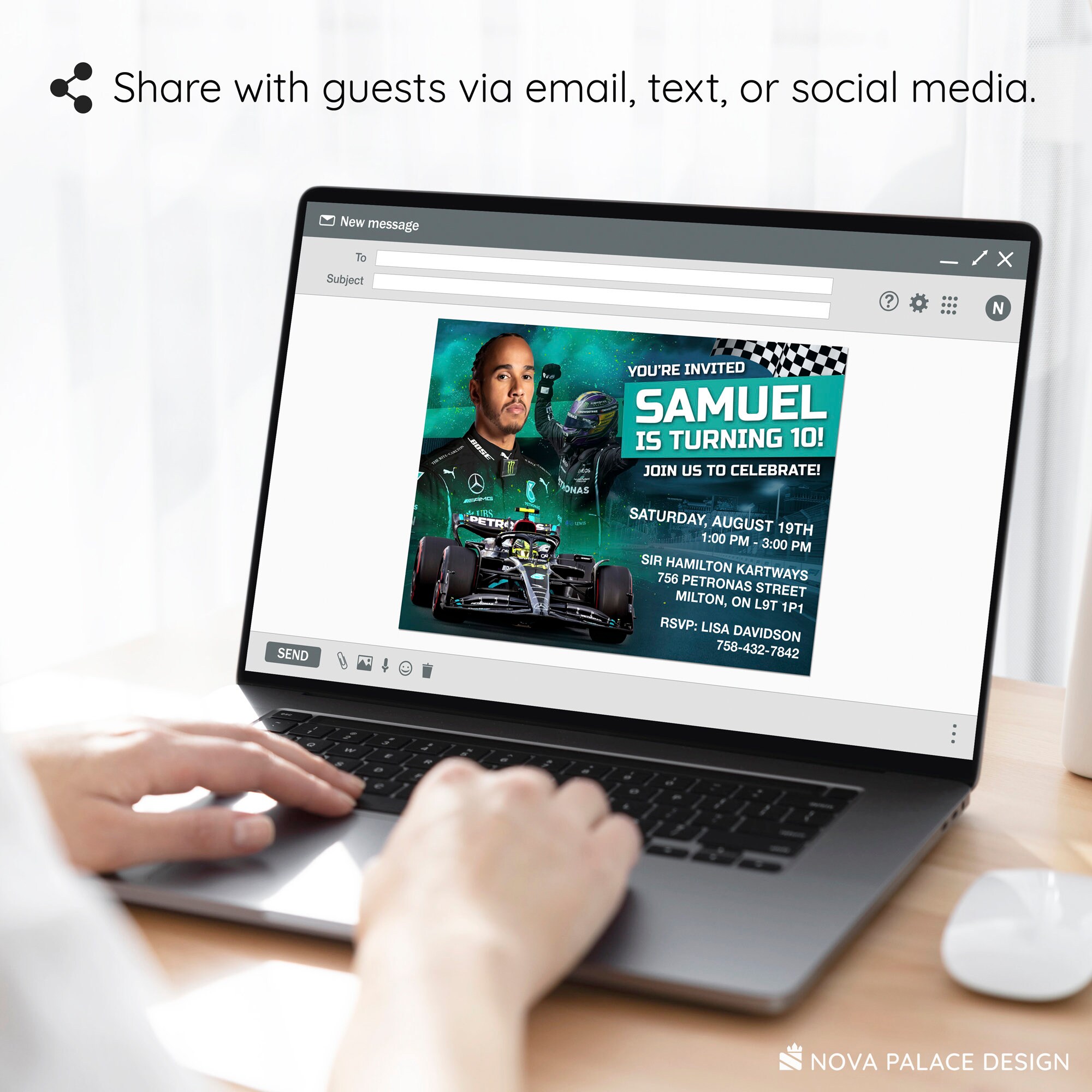 Lewis Hamilton Invite, Race Car Birthday Invitation, Mercedes Racing ...