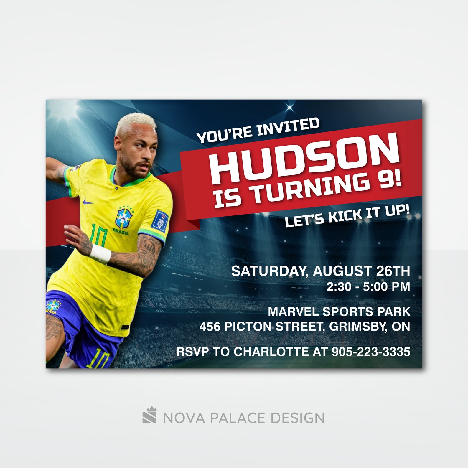 Personalized Soccer Invitation, Neymar Birthday Invite, Brazil Soccer ...