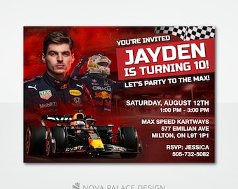 Editable Formula 1 Invite, Race Birthday Invitation, Red Bull Racing ...