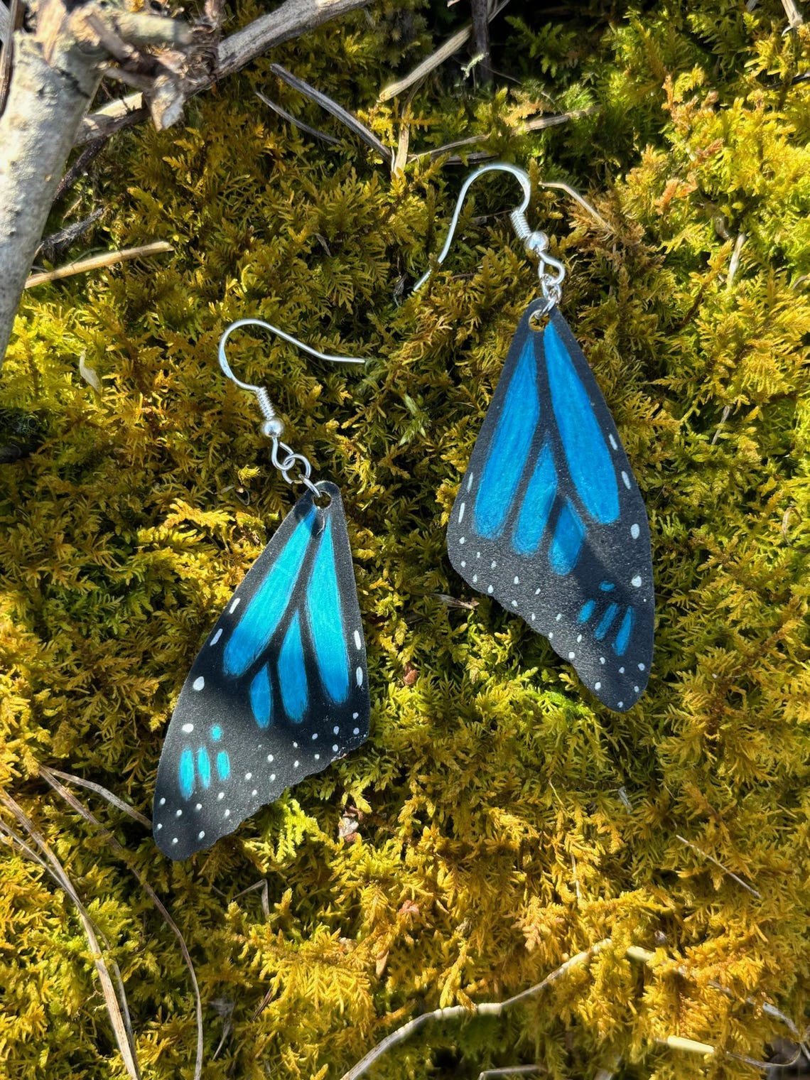 Blue Butterfly Wing Earrings - Etsy