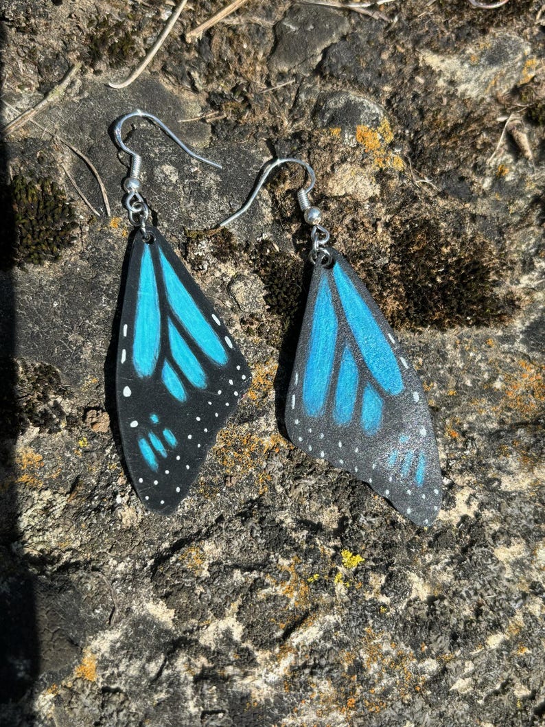 Blue Butterfly Wing Earrings - Etsy
