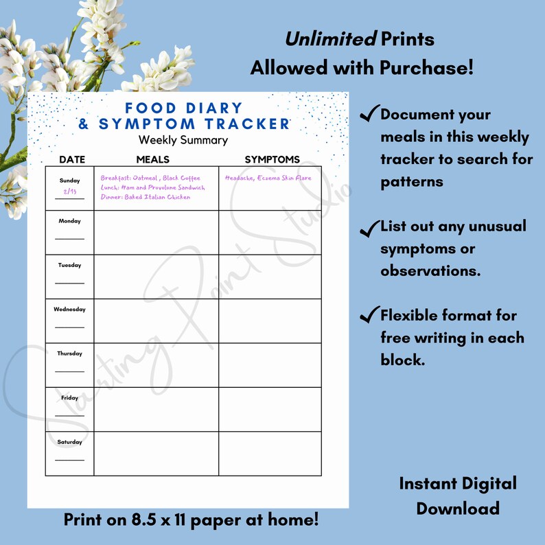 Printable Food Diary & Symptom Tracker Allergy Notice - Etsy