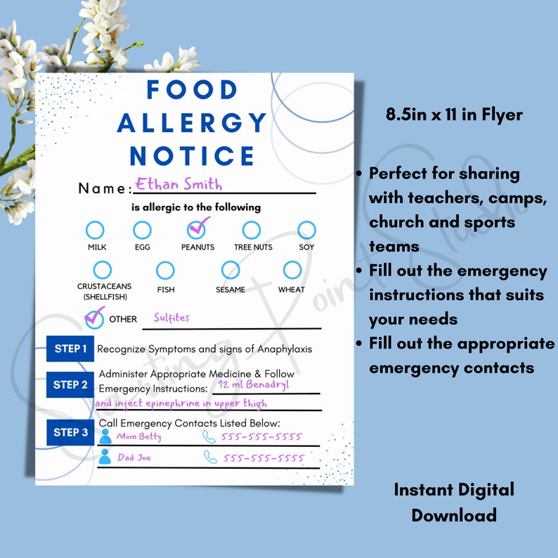 Printable Food Allergy Notice alert for School, Camps, Church ...