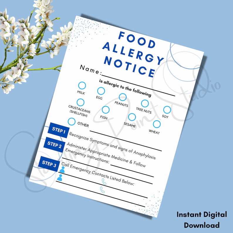 Printable Food Allergy Notice alert for School Camps - Etsy