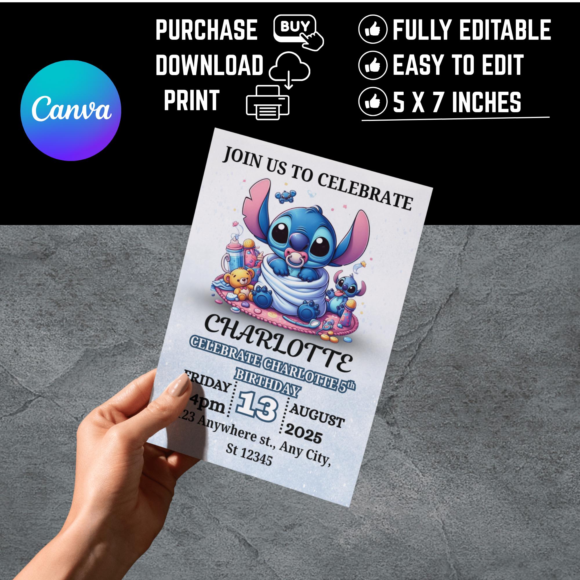 Stitch Birthday Invitation, Lilo and Stitch Party Invite, Printable ...