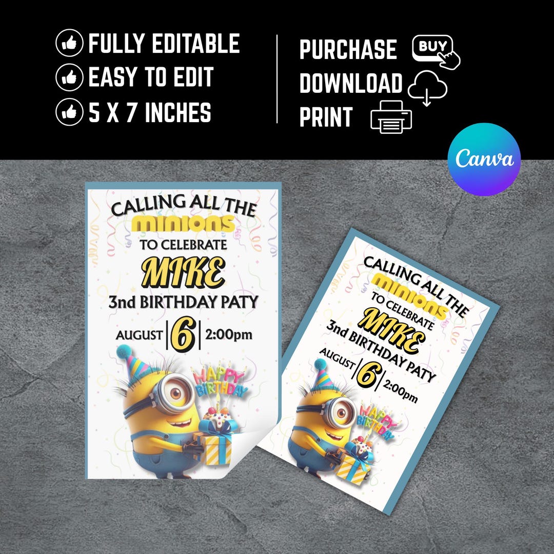 Minions Birthday Invitation, Printable Minion Party Invite, Digital ...