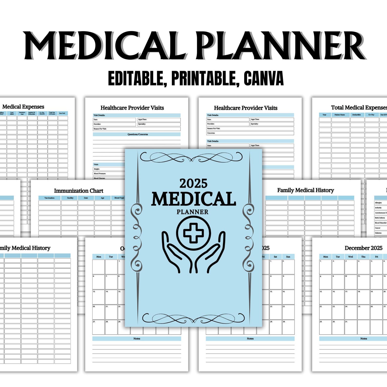 Editable Medical Planner, Printable Health Organizer, Digital Medical ...