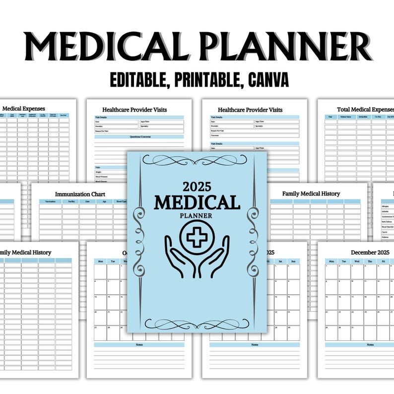 Editable Medical Planner, Printable Health Organizer, Digital Medical ...