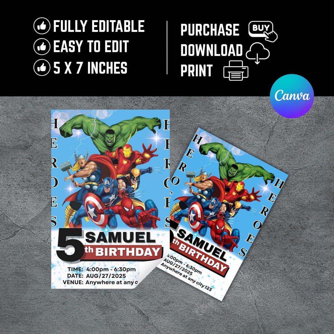 Editable HEROES Birthday Invitation - Superhero Party Invite, Digital ...