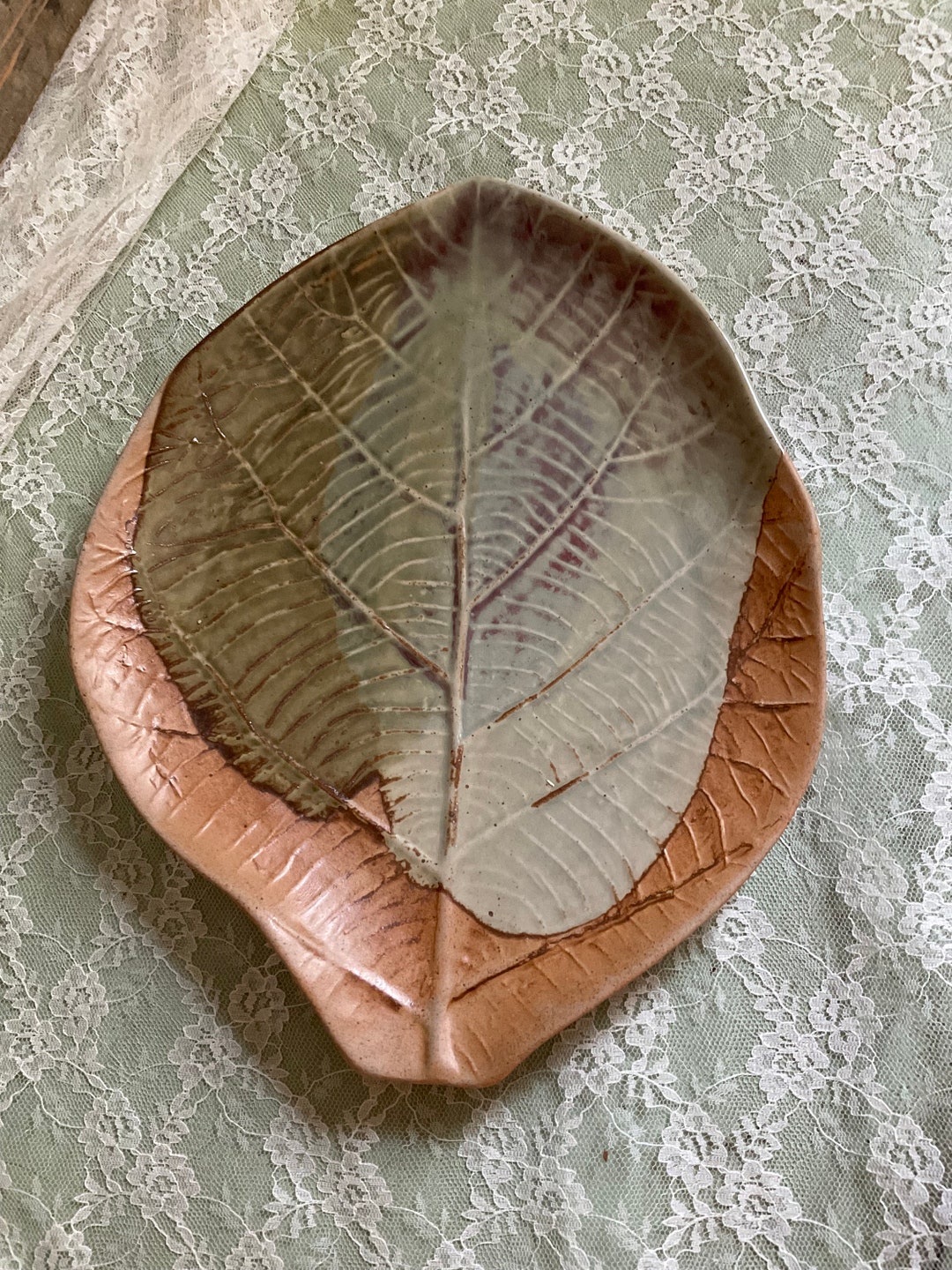 Pottery Leaf Console Tray - Glazed - Console Bowl - Ceramic Leaf Tray ...