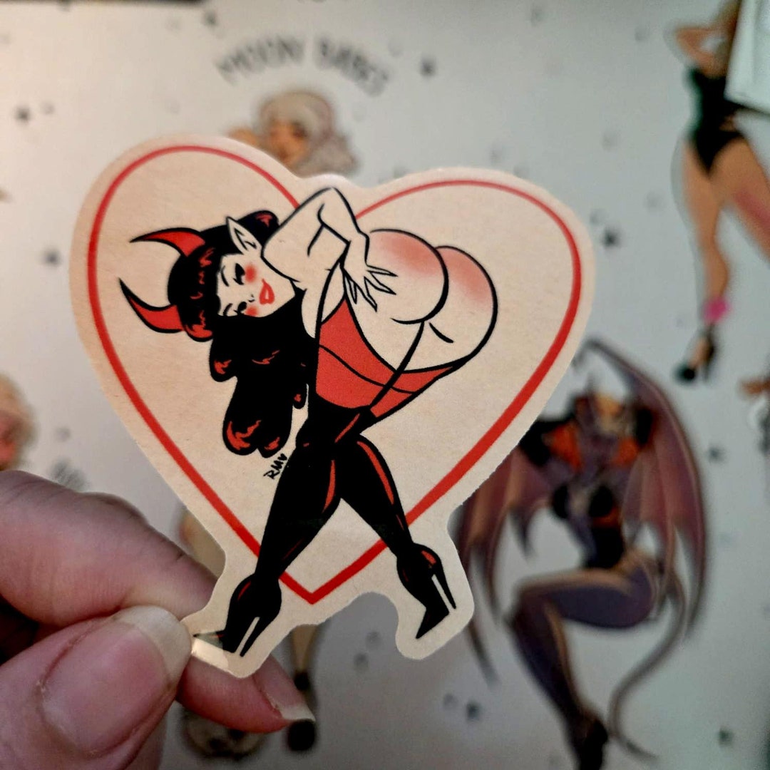 Cheeky Devil Valentines Heart Sticker - Etsy